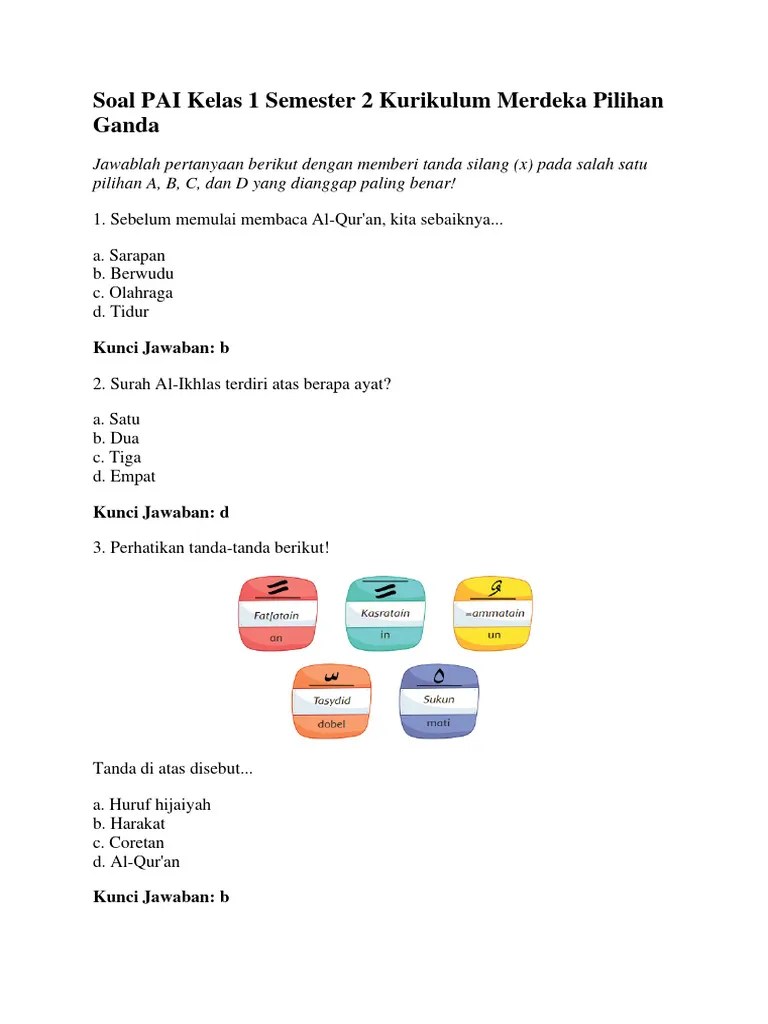 Soal Pai Kelas 1 Semester 2 Merdeka Pdf