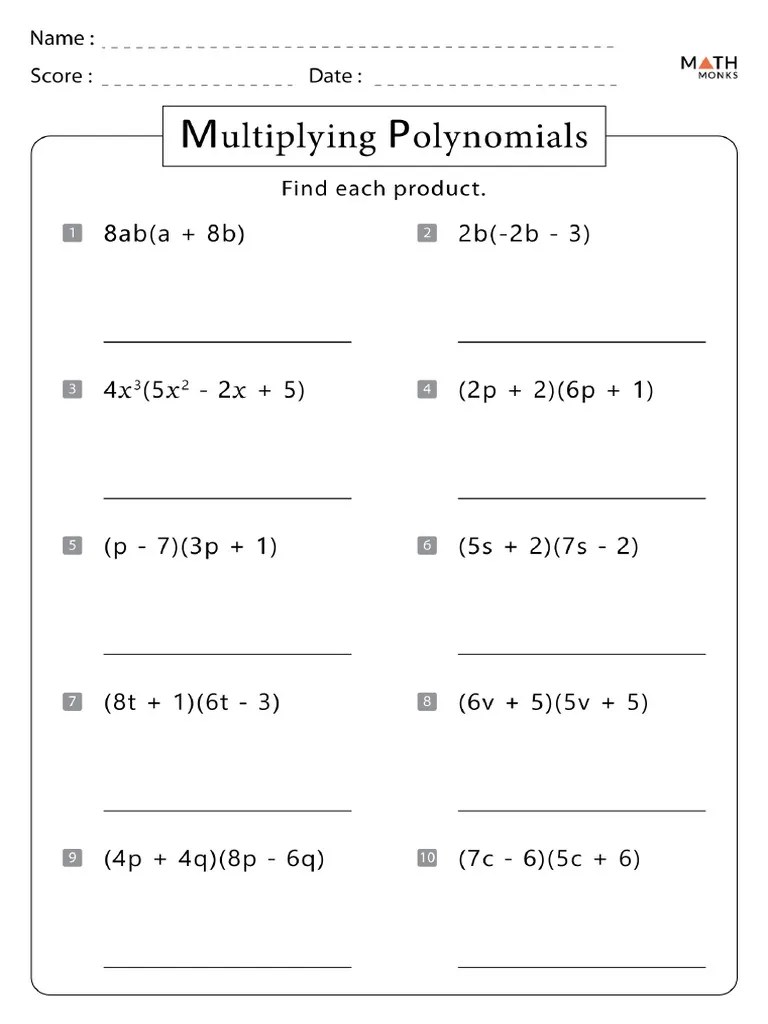 Multiplying Polynomials Worksheet Pdf