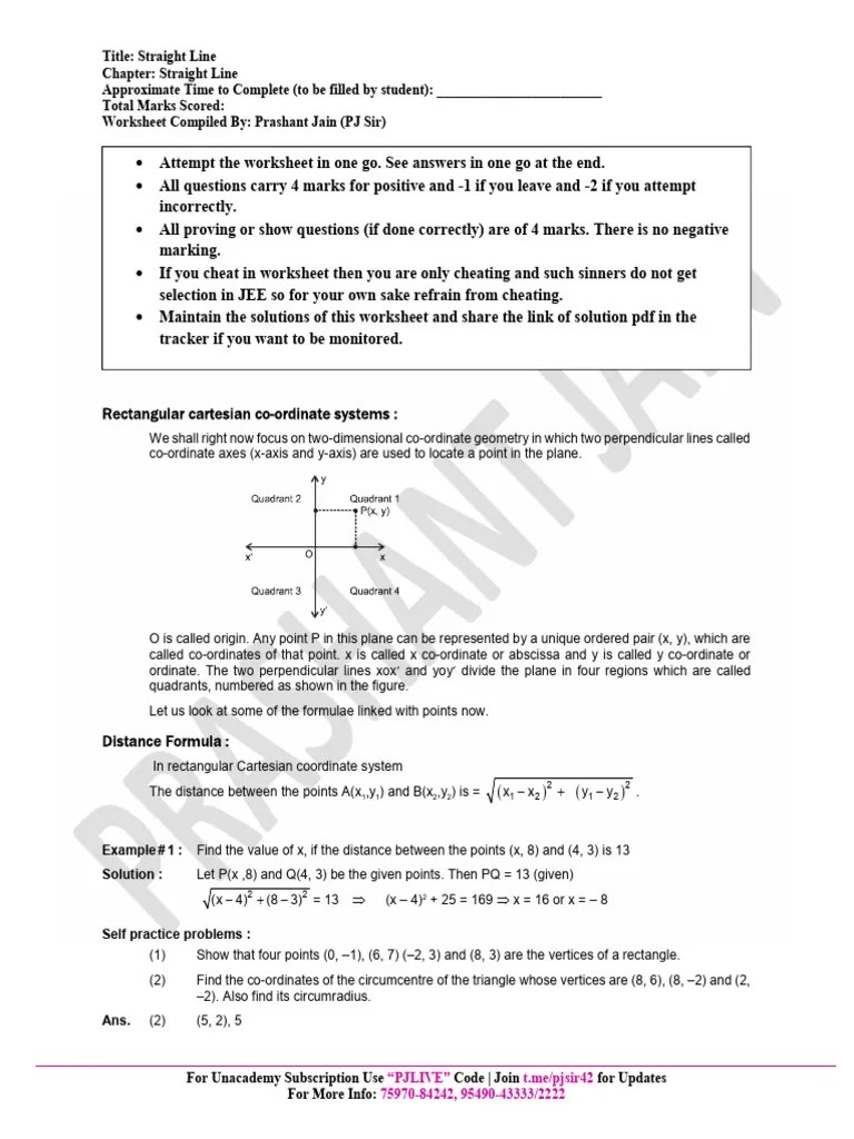 Straight Line Geometry Concepts Pdf Cartesian Coordinate System