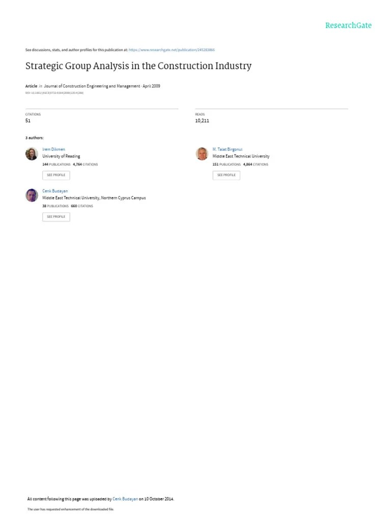 Strategic Group Analysis In The Construction Industry Pdf Cluster