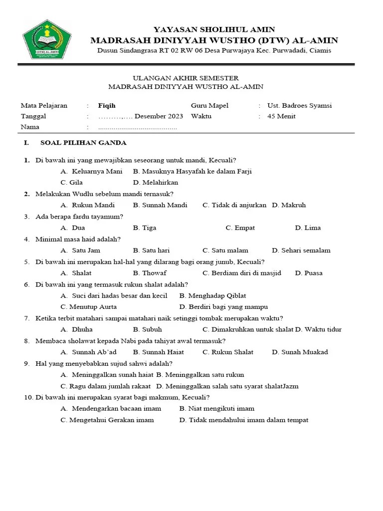 Soal Fiqih Kelas 3 Pdf