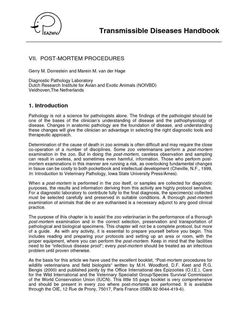 07 Post Mortem Procedures Pdf Pathology Fixation Histology