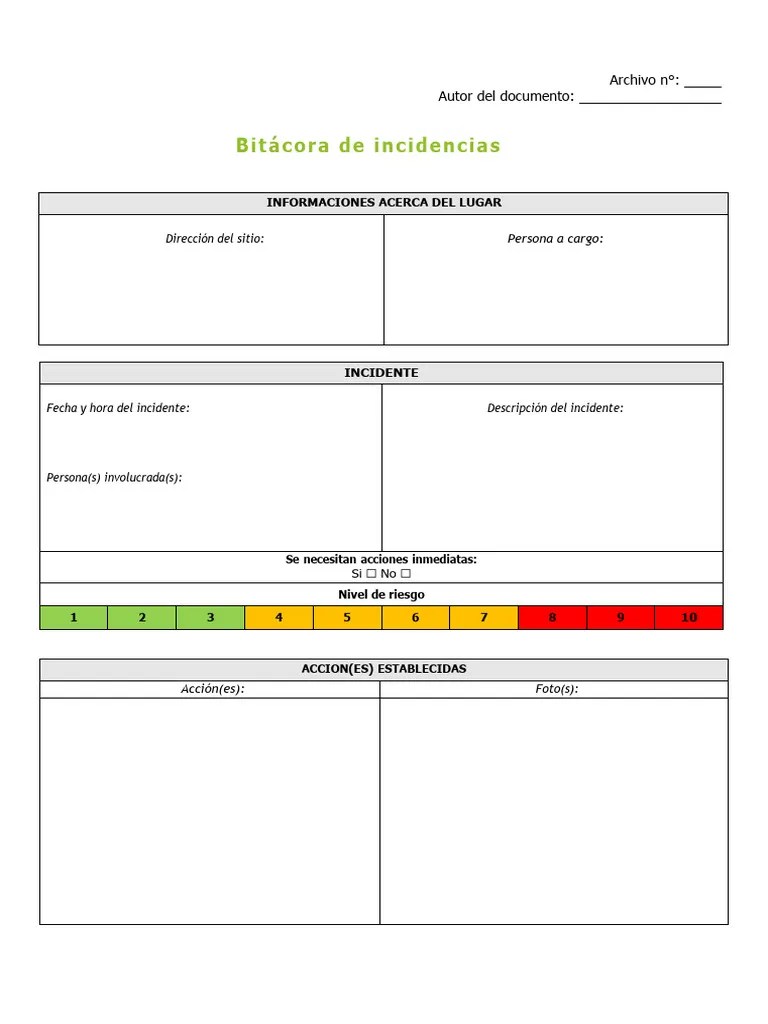 Ejemplo De Reporte De Incidencias Pdf