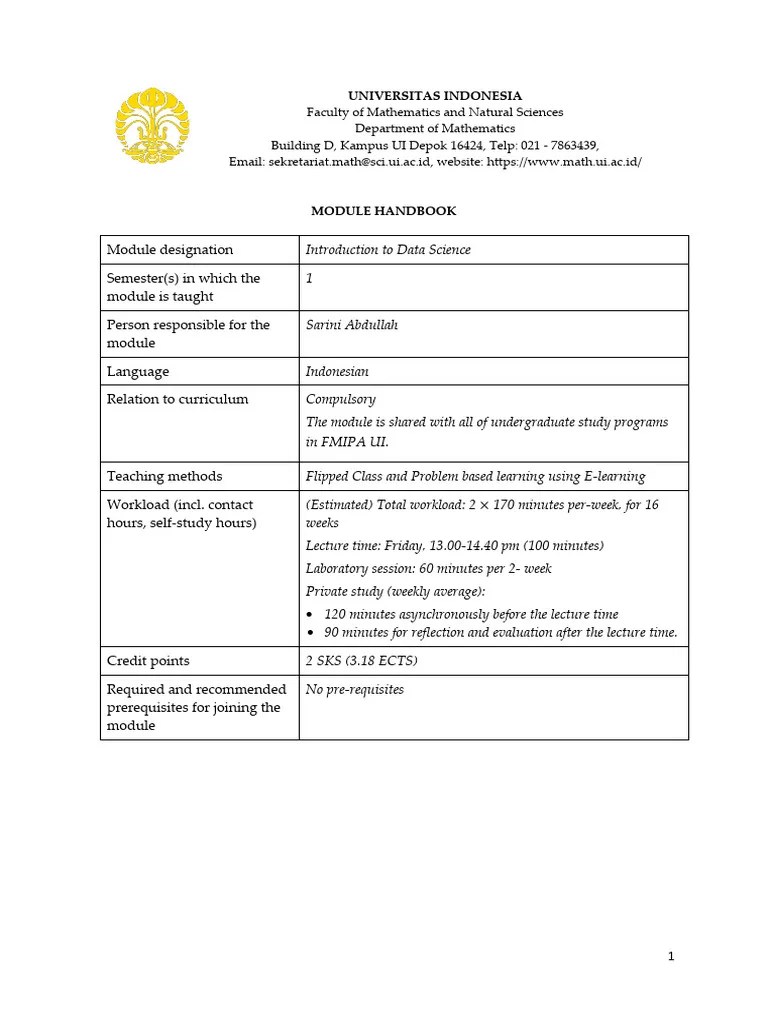 Data Science Module Handbook Ui Pdf Big Data Data Science