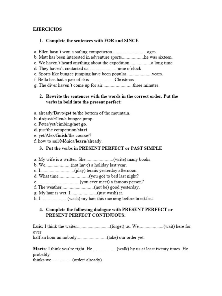 English Grammar Exercises Present Perfect Past Simple Pdf