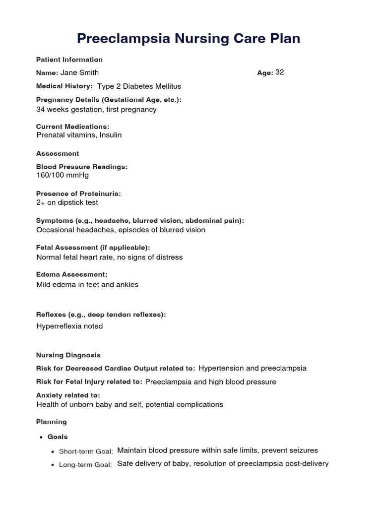 Preeclampsia Nursing Care Plan Guide Pdf Blood Pressure Hypertension