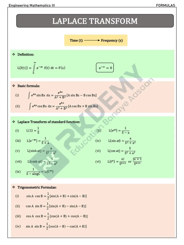 (Laplace Transform) M Iii Formulas | PDF | Triangle Geometry ...