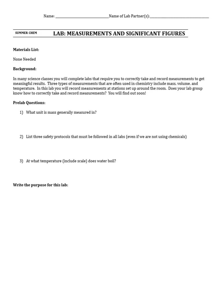 Measurements And Significant Figures Lab Ss 2024 Pdf Temperature