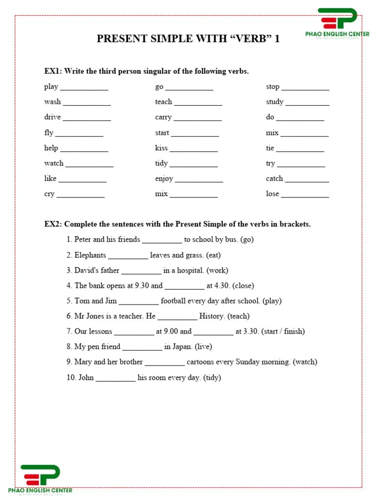 Present Simple With Verb 1 Pdf Linguistics Grammar