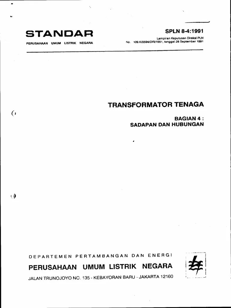 Standar Pln Spln 8 4 1991 Transformator Tenaga Pdf