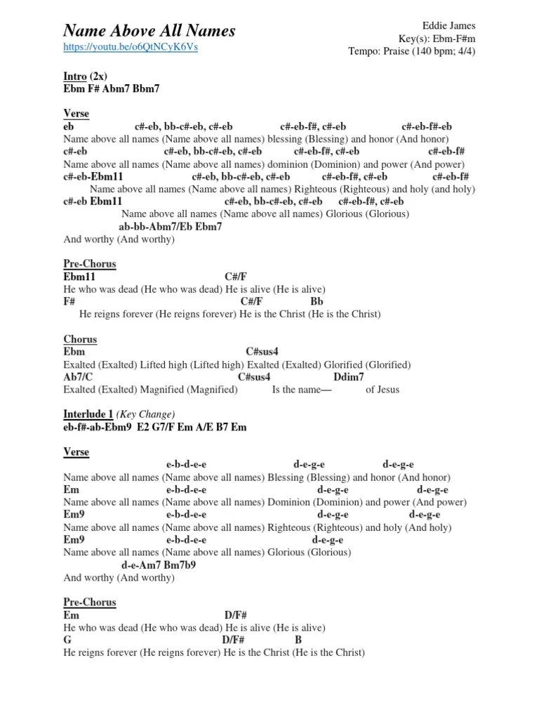 Name Above All Names Chords Pdf Song Structure Musical Forms