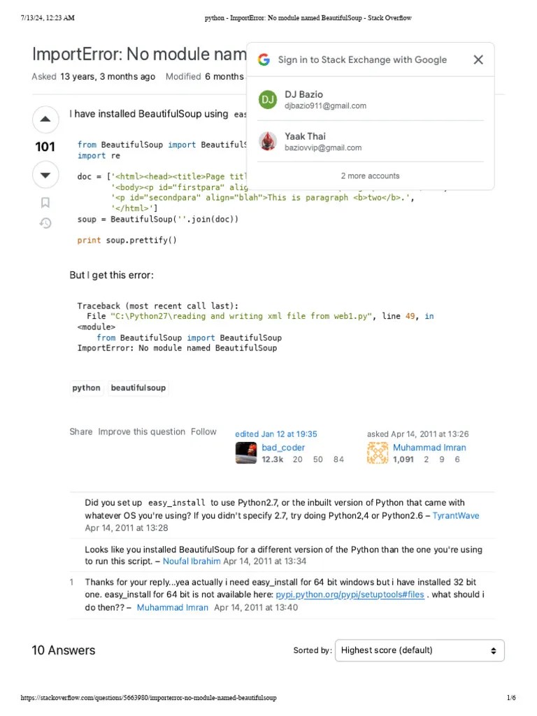 Python Importerror No Module Named Beautifulsoup Stack Overflow