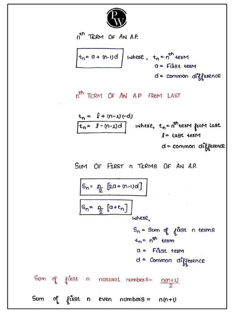Arithmetic Progressions Formula Notes Warrior Series Class 10th Pdf