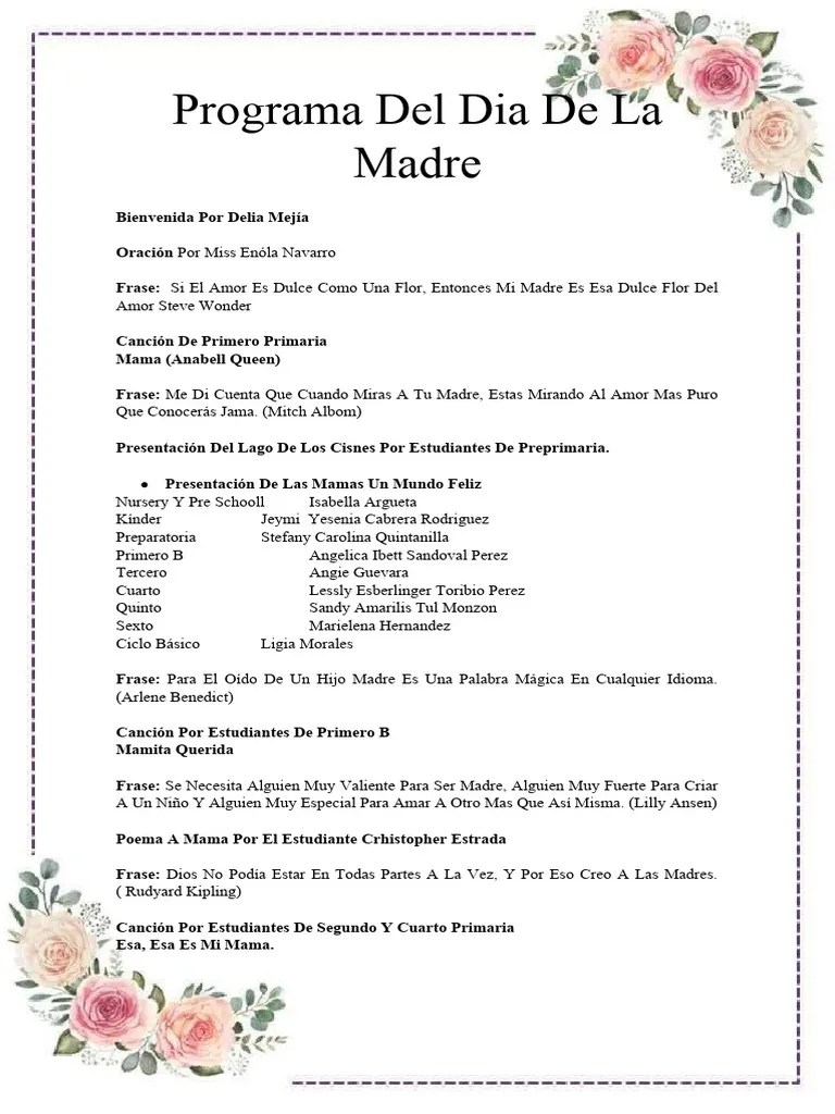 Programa Del Dia De La Madre Pdf