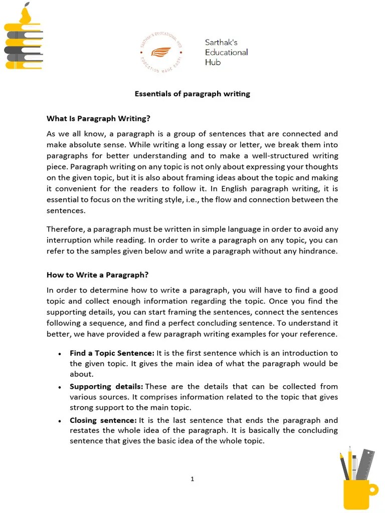 Essentials Of Paragraph Writing Pdf Cognition Human Communication