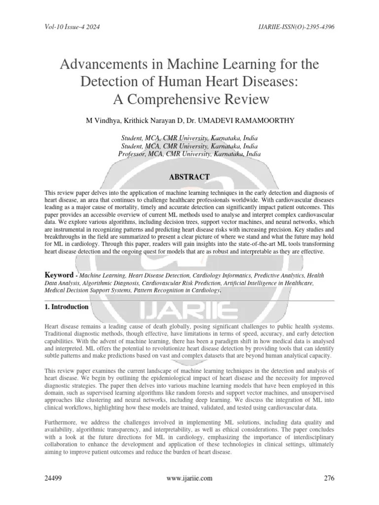 Advancements In Machine Learning For The Detection Of Human Heart