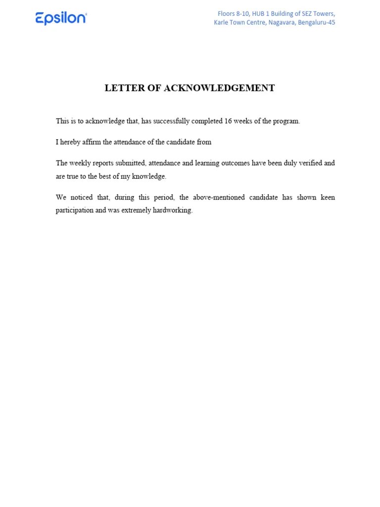 Internship Acknowledgement Pdf