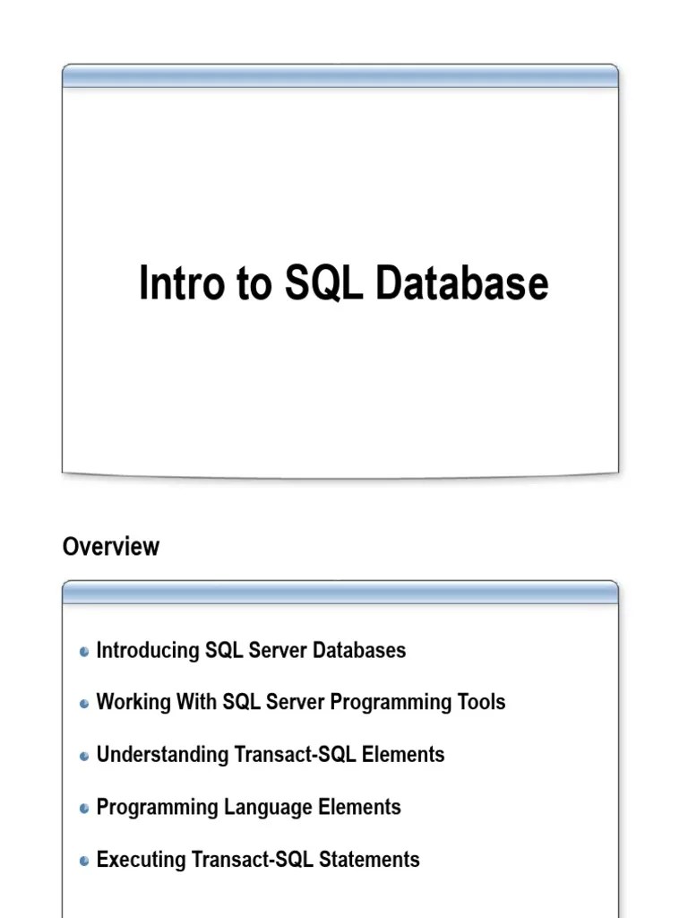 Module 1 Intro To Sql Database Pdf Databases Microsoft Sql Server