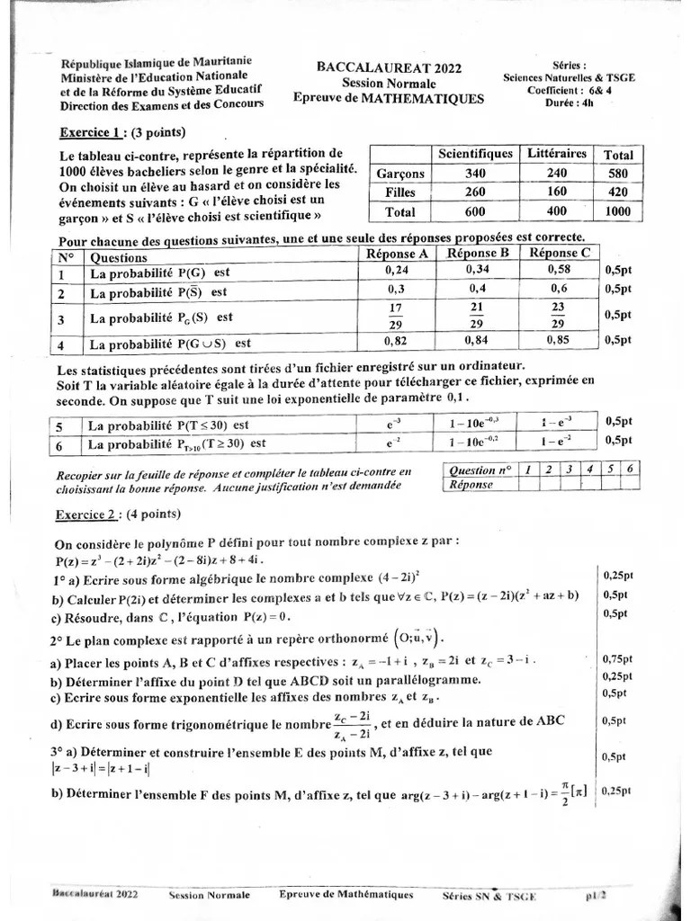 Sujets Math Bac D 2012 2022 Pdf