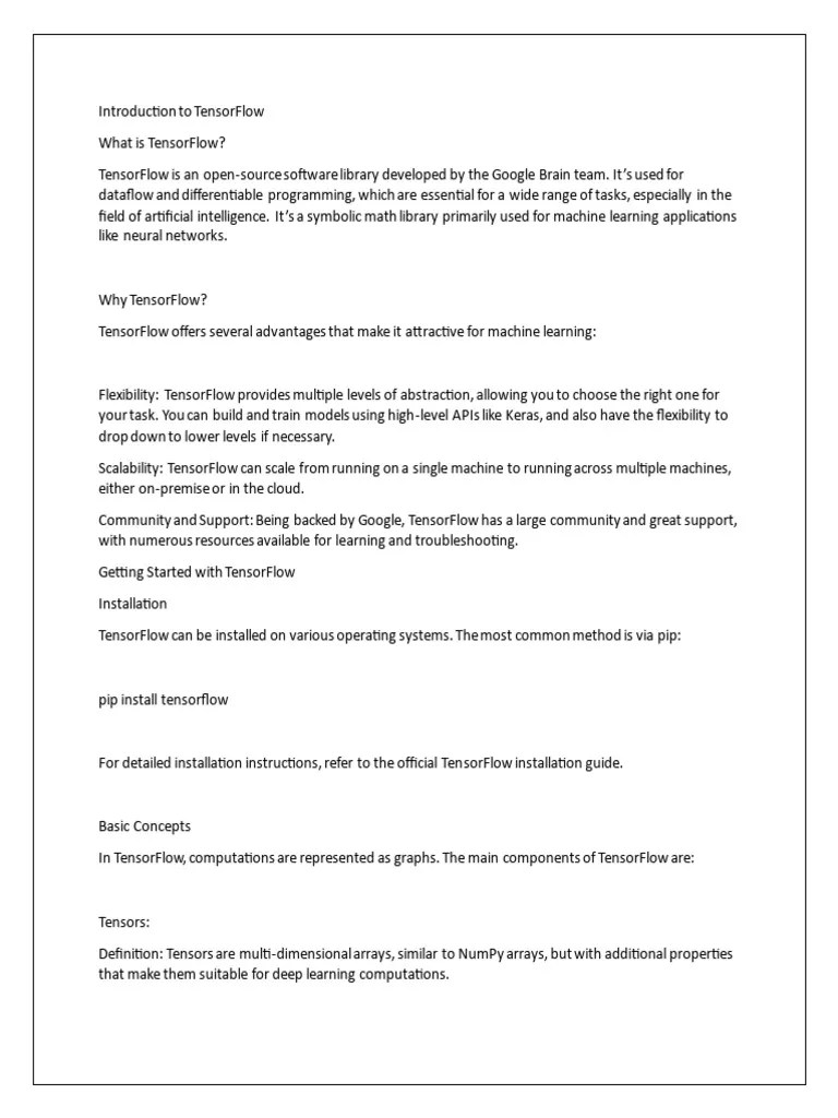 Introduction To Tensorflow Pdf Computer Programming Computing