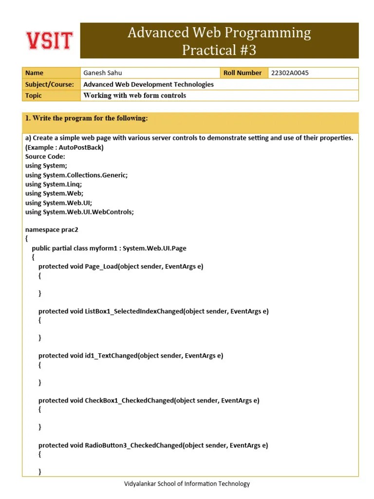 Awp Practical 3 Worksheet Pdf Software Engineering Software