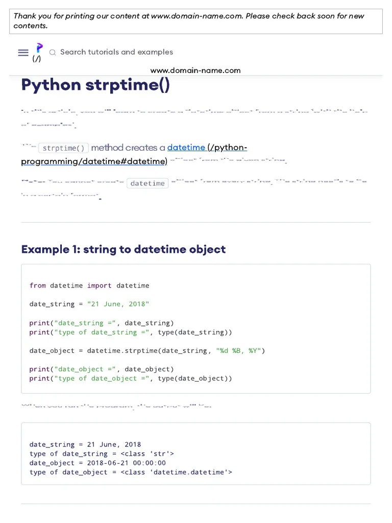 Python Strptime String To Datetime Object Pdf