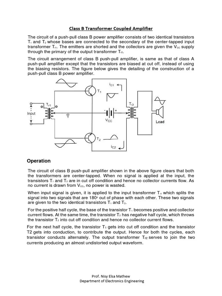 Class B Amplifier Design And Analysis Pdf Amplifier Transistor