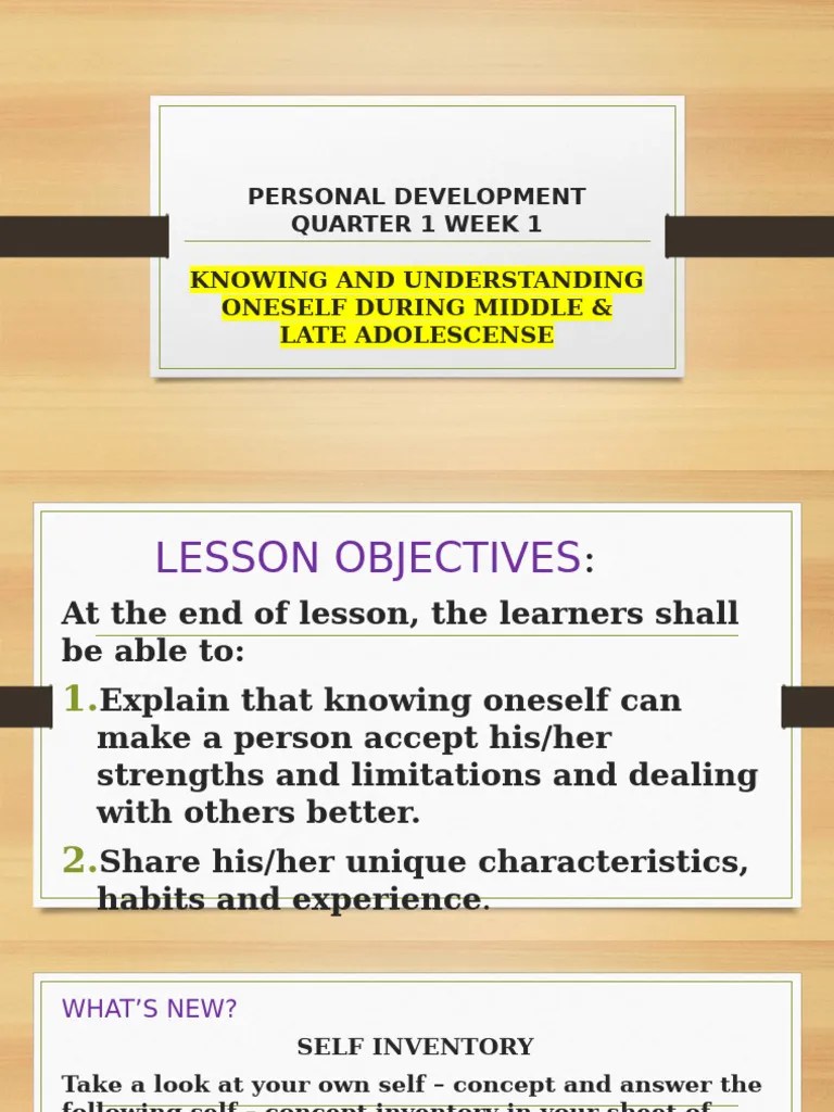 Personal Development Lesson 1 Pdf Experience Knowledge