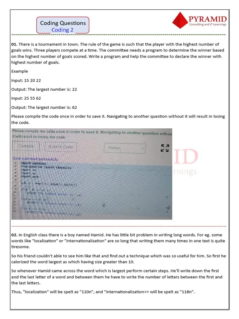 Coding Questions 2 - Accenture | PDF | Computer Engineering | Software ...