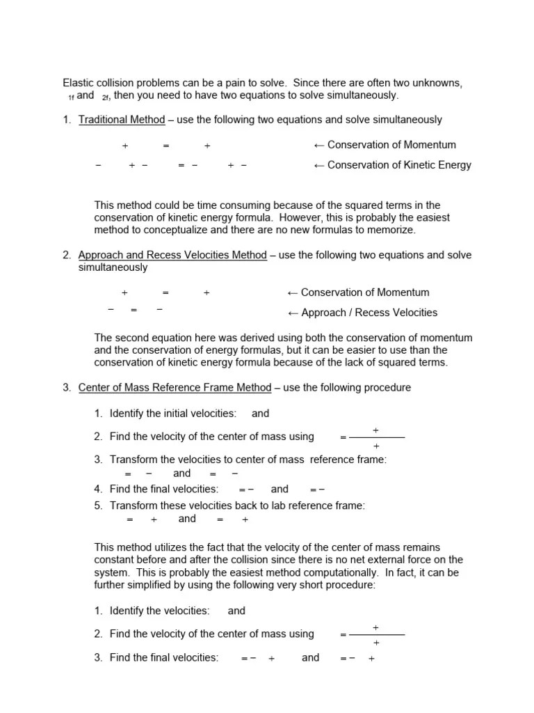 Solving Elastic Collision Problems Pdf Pdf
