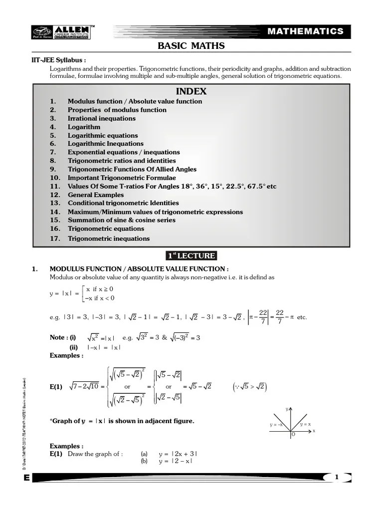 Basic Maths Allen Pdf