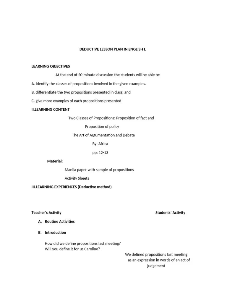 Deductive Lessonplan Docx1 Pdf