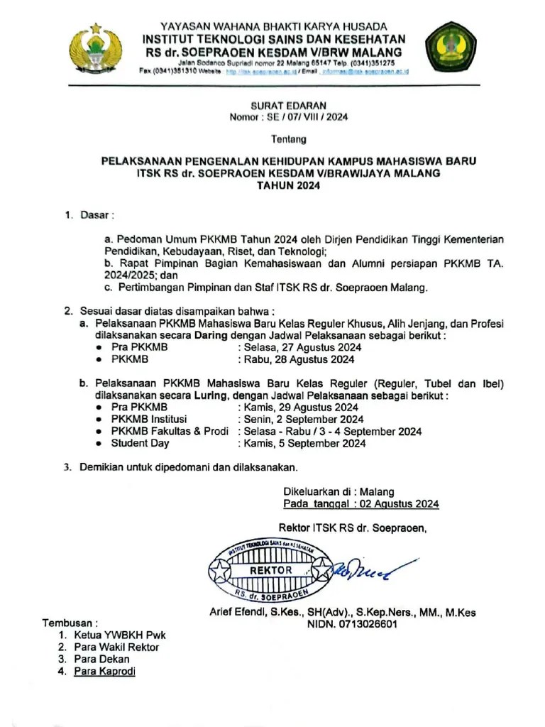 SE Pelaksanaan PKKMB Tahun 2024 | PDF