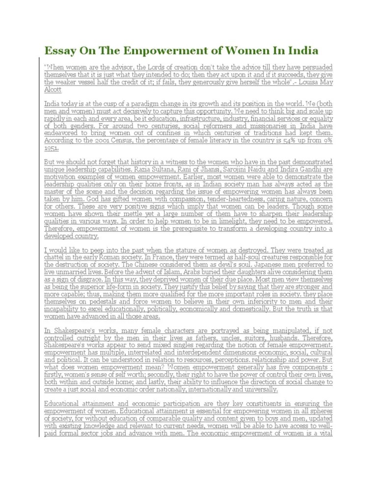 Essay On The Empowerment Of Women In India | PDF | Empowerment