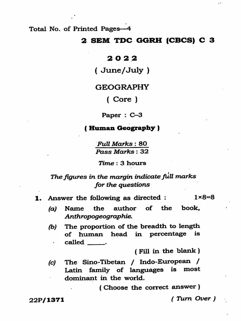 Geography 2022 2 Sem Paper C 3 Pdf