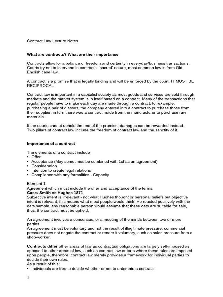 Contract Exam Notes Pdf