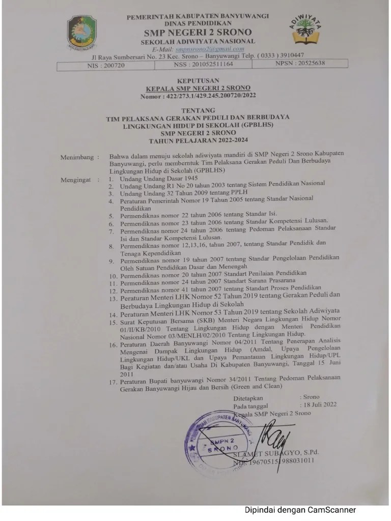 Contoh Sk Tim Adiwiyata Sekolah Pdf