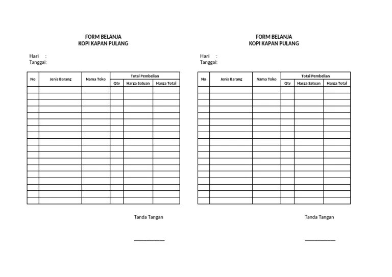 Form Belanja Kopi Kapan Pulang Pdf