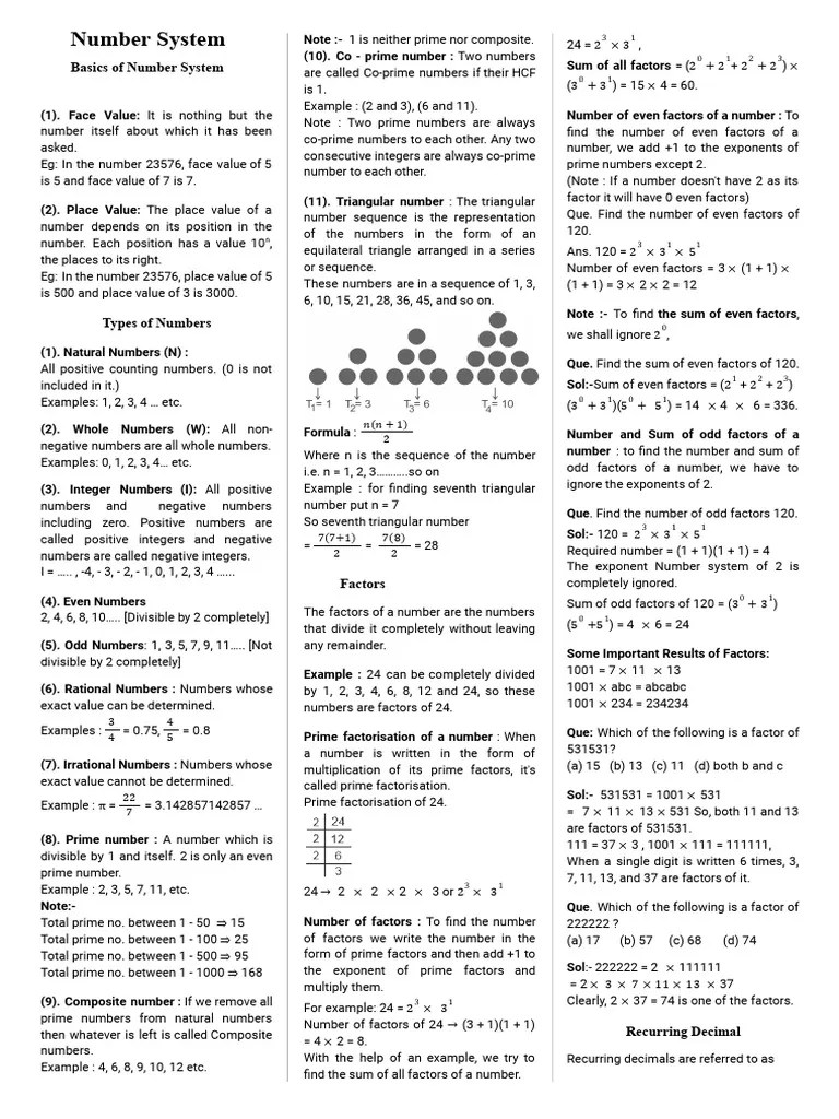 Number System Notes Css Exam Desk Pdf Numbers Prime Number
