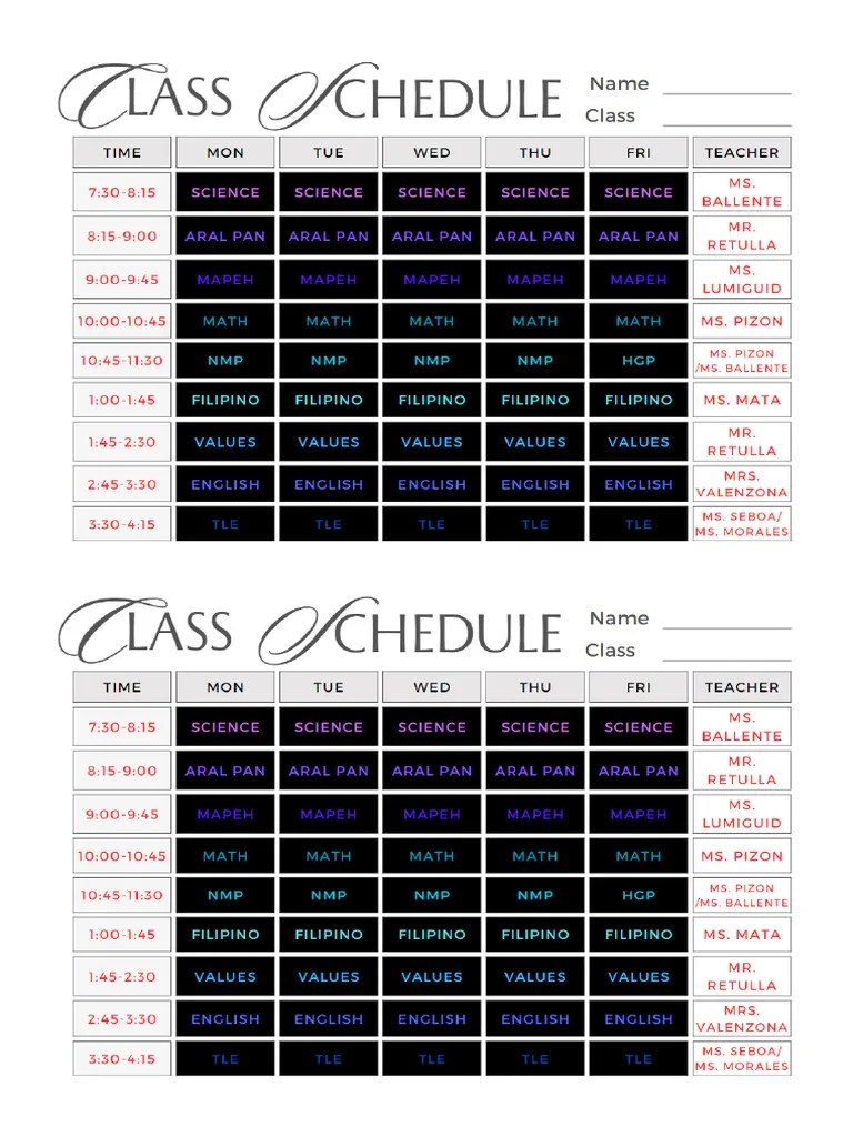 Students Schedule Pdf