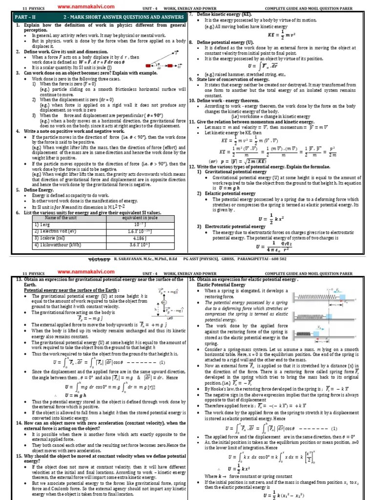 Namma Kalvi 11th Physics Study Material Unit 4 Em 240921 081213 Pdf