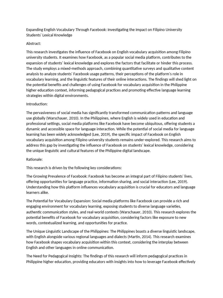 Expanding English Vocabulary Through Facebook Pdf