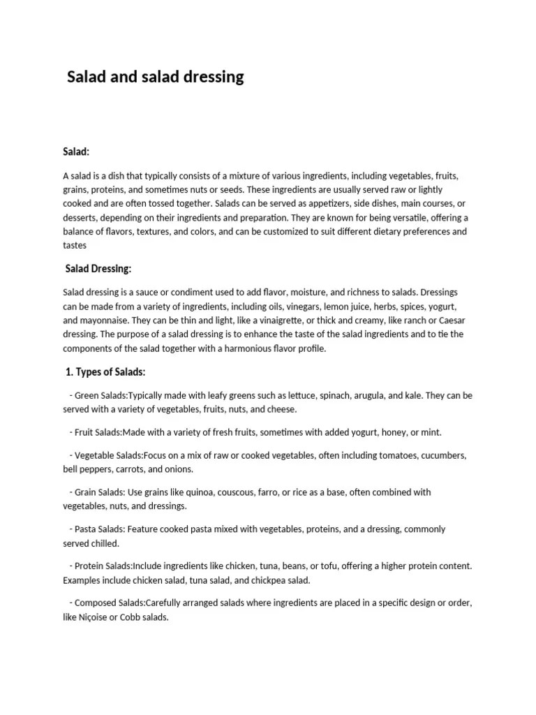 Salad And Salad Dressing Notes Pdf