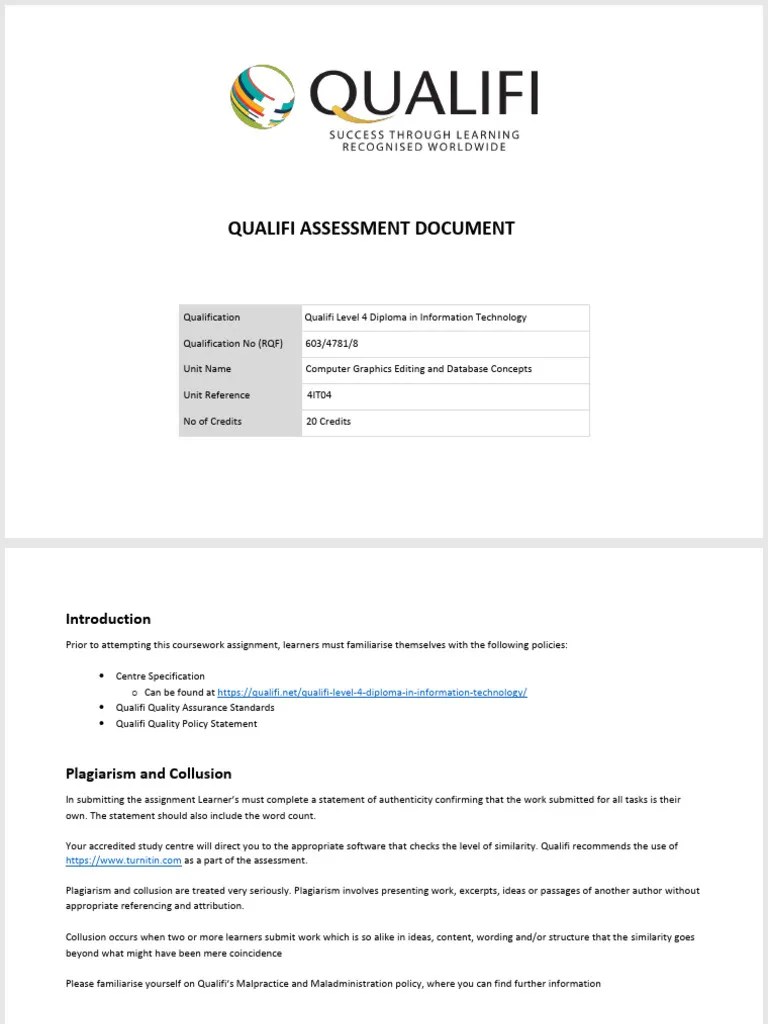 4it04 Computer Graphics Editing And Database Concepts Assessment