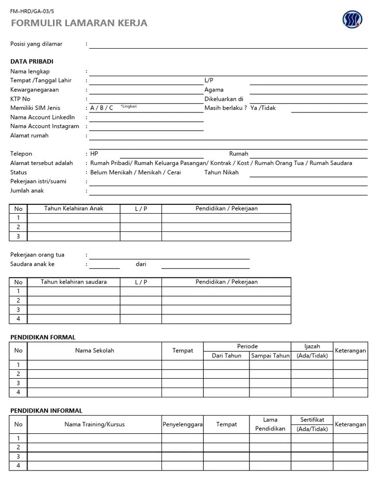 Form Lamaran Kerja V5 Pdf