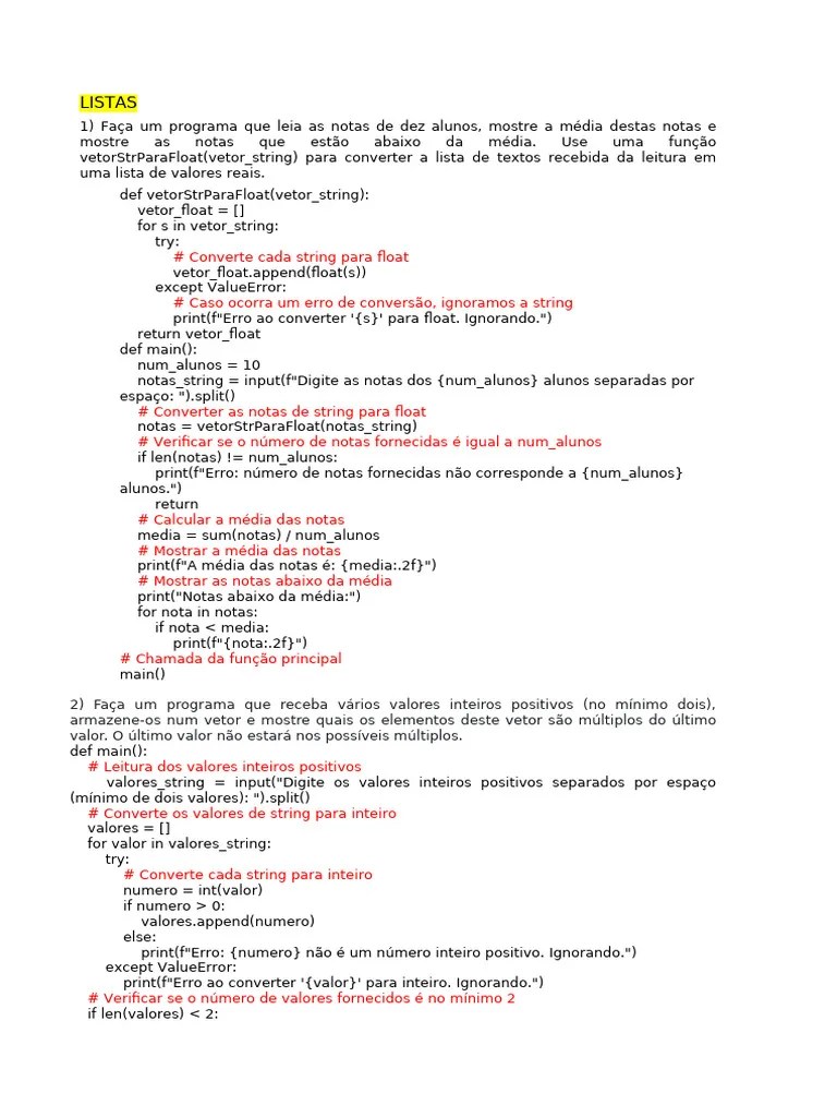 Exercicios De Listas E Matriz Pdf