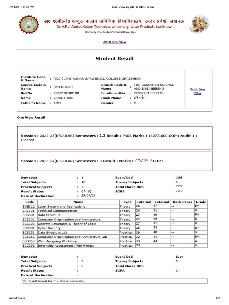 Aktu 4th Semester Result Pdf Computing