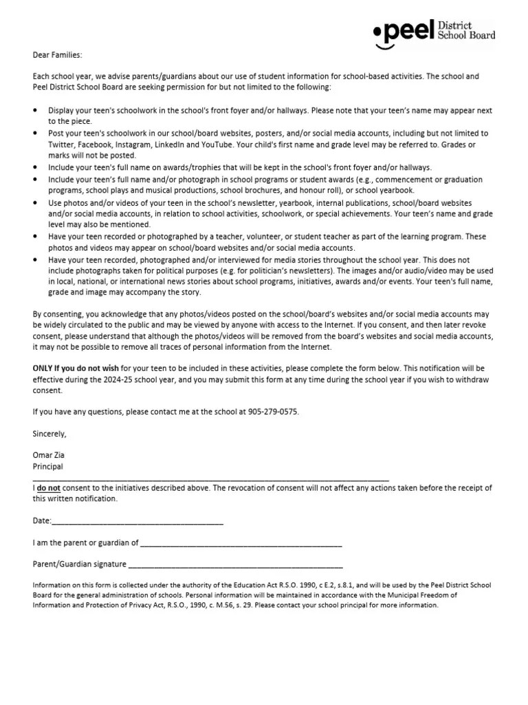 Secondary Media Consent Form 2024 2025 Pdf