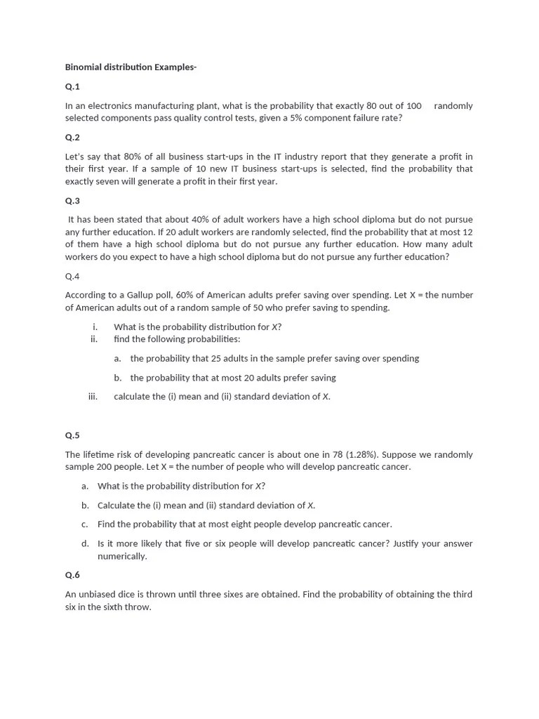 Binomial Distribution Questions Set | PDF