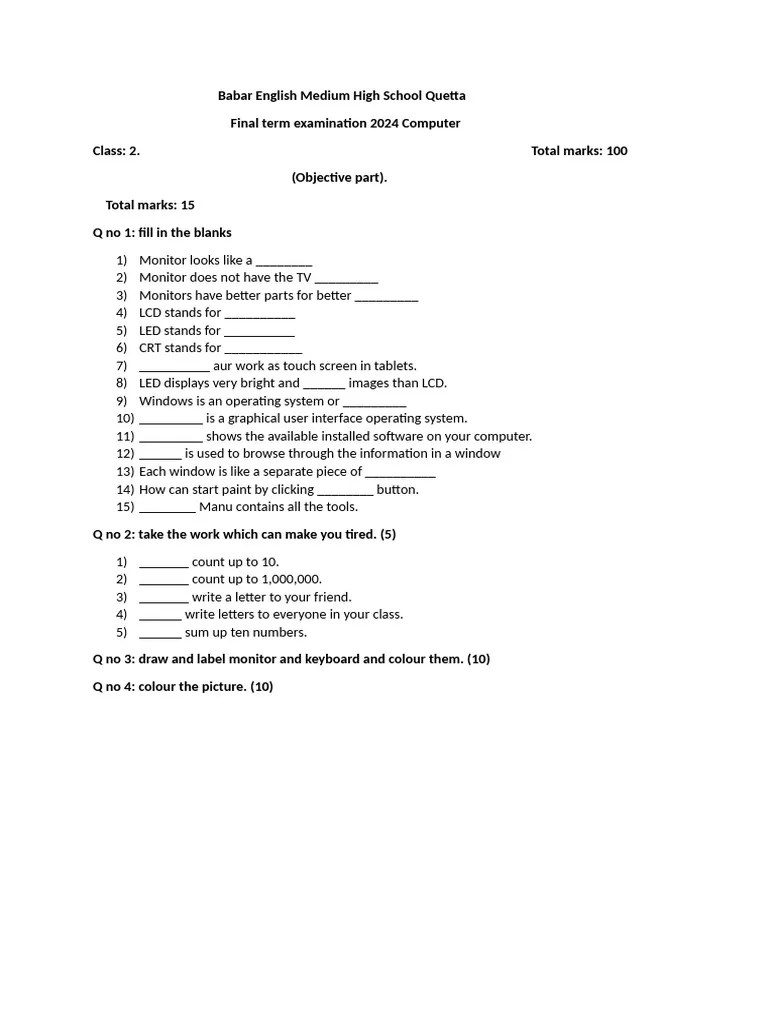 Class 2 Final Term Computer Pdf